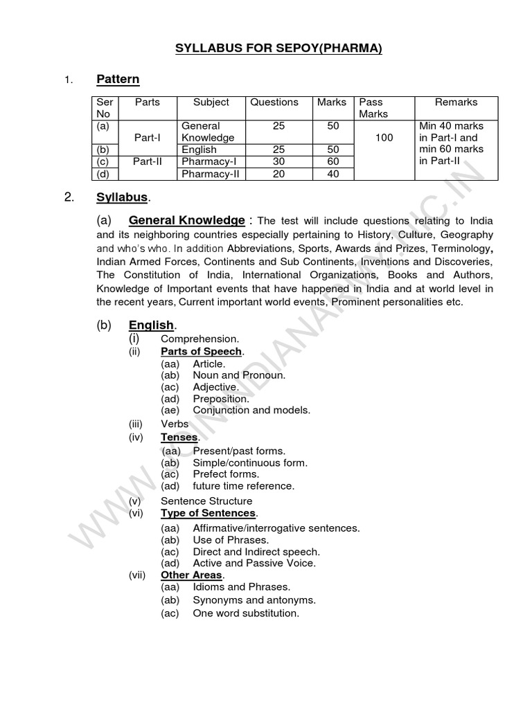 Syllabus For Sepoy (Pharma) Pattern: Parts of Speech | PDF | Question ...