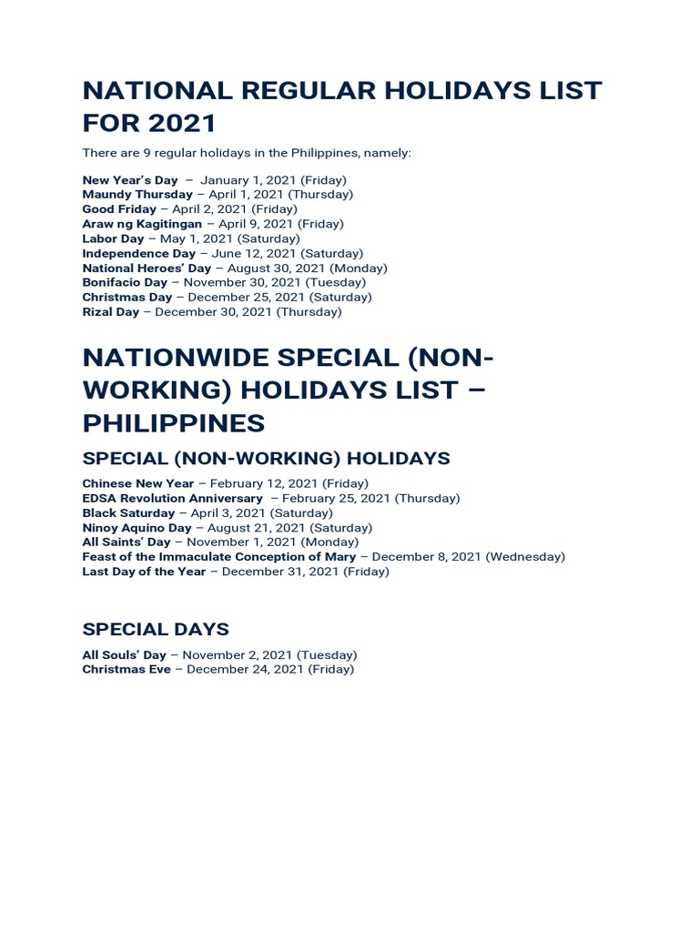 2021 Philippine Holidays and Pay Guide | PDF | Public Holiday | Labor