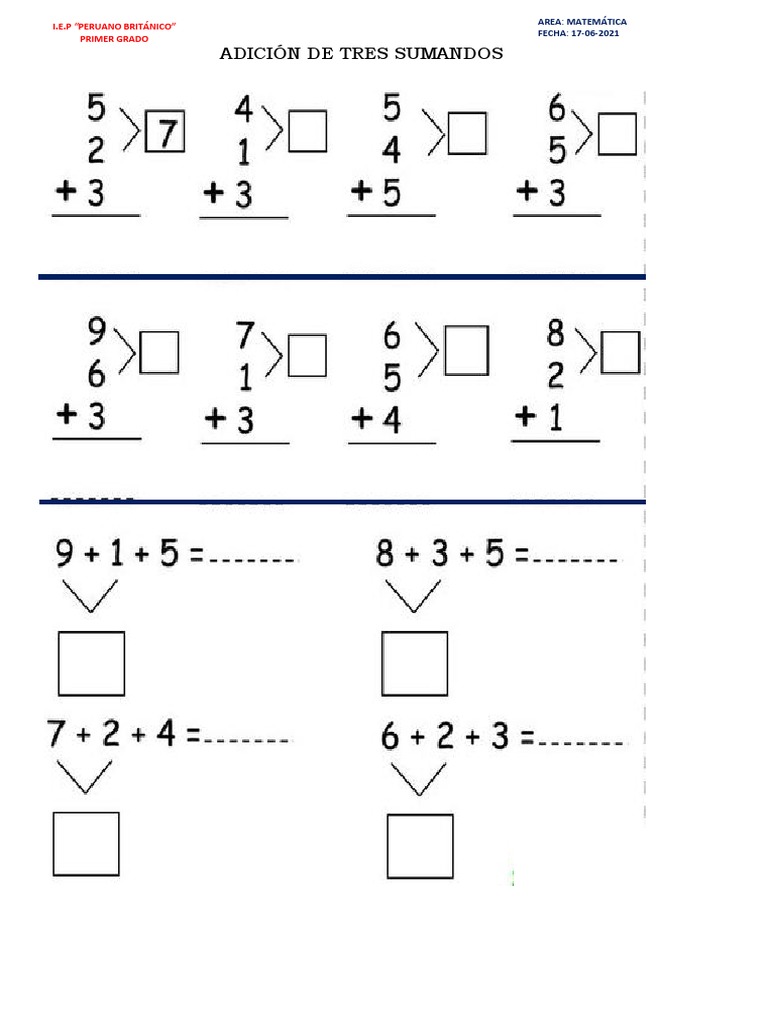 Hoja De Trabajo De Tres Sumandos