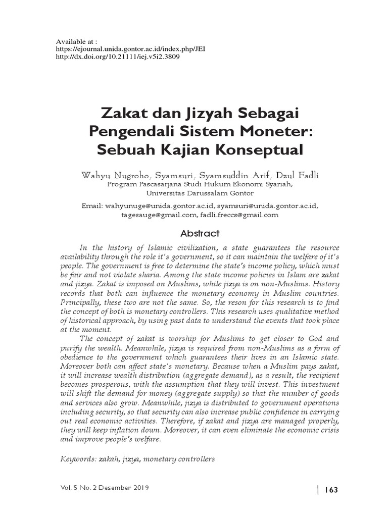 Zakat Dan Jizyah Sebagai Pengendali Sistem Moneter: Sebuah Kajian ...