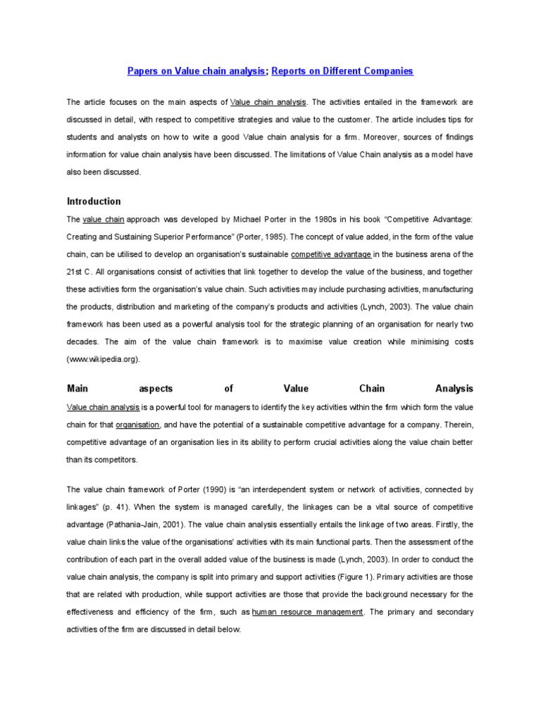 Papers On Value Chain Analysis (SEJARAH) | PDF | Strategic Management ...