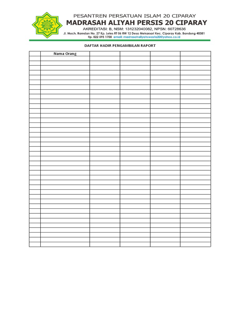 Daftar Hadir Pengambilan Raport | PDF
