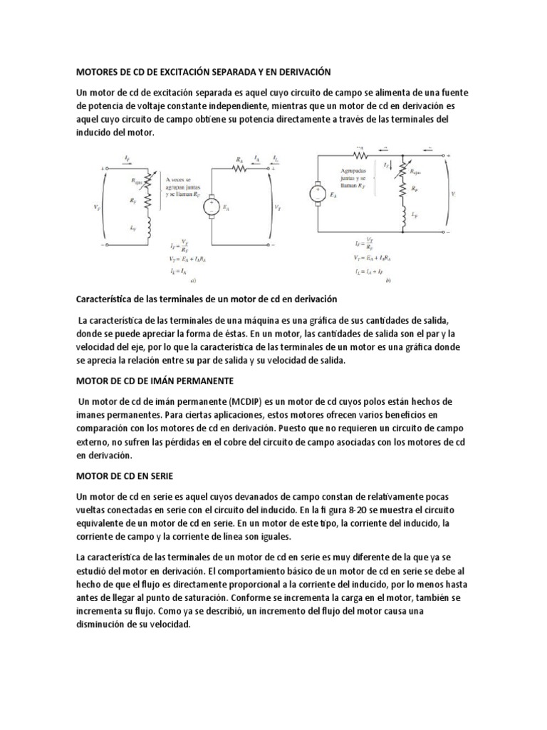 Motores de CD de Excitación Separada y en Derivación Guía | PDF ...