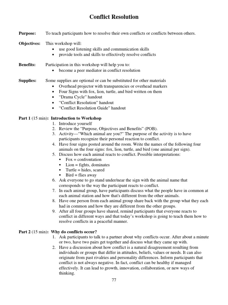 Conflict Resolution Workshop Guide | PDF | Conflict Resolution | Mediation