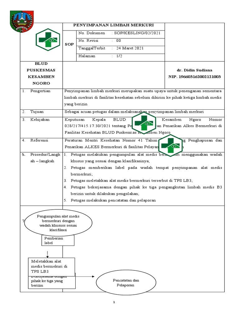 Sop Penyimpanan Limbah Merkuri | PDF