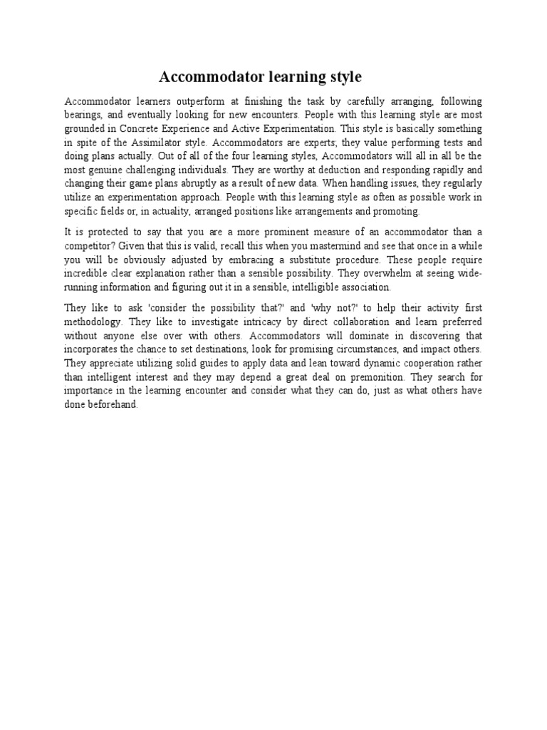 Accommodator Learning Style | PDF