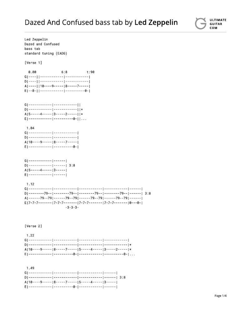 Led Zeppelin - Dazed and Confused (Bass) | PDF