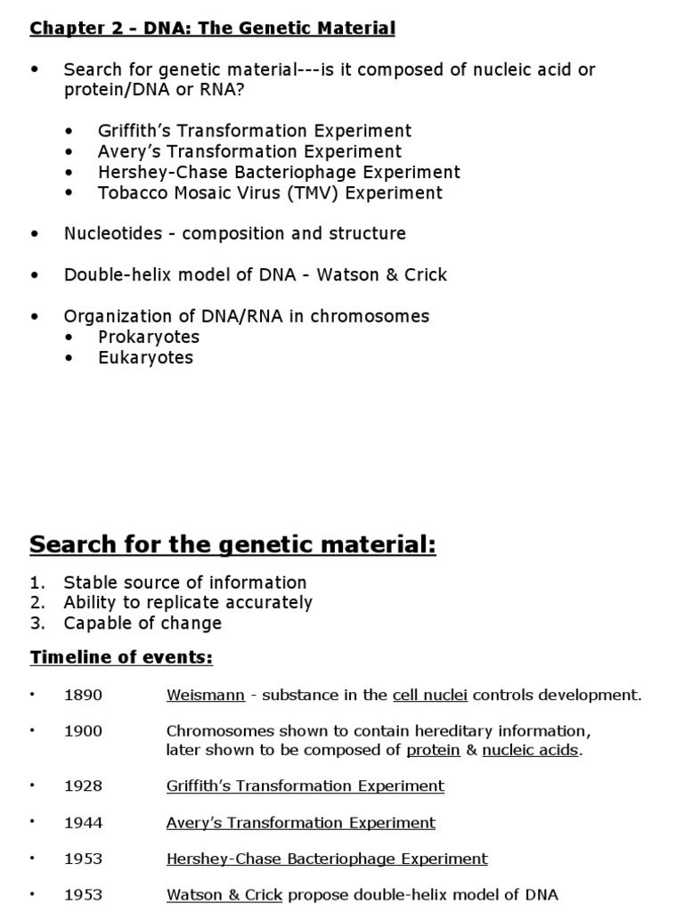 Chapter 2 - DNA: The Genetic Material | PDF | Dna | Rna