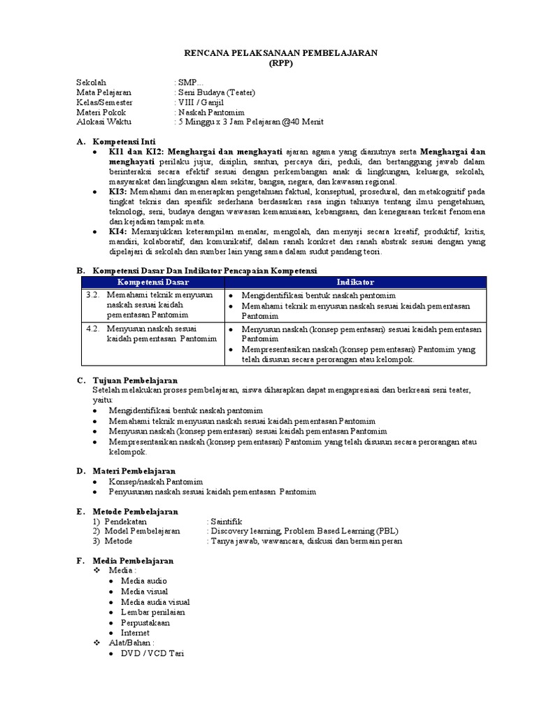 RPP Naskah Pantomim untuk SMP | PDF | Karier & Perkembangan