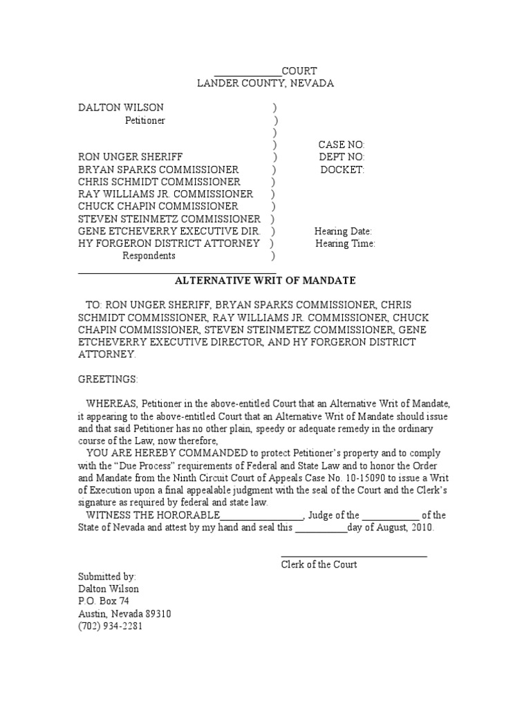 Alternative Writ of Mandate | PDF