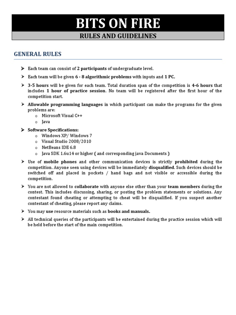 Bits On Fire: Rules and Guidelines | PDF | Java (Programming Language) | Input/Output