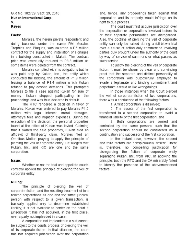 CORPO Case Digests 020921 | PDF | Lease | Corporations