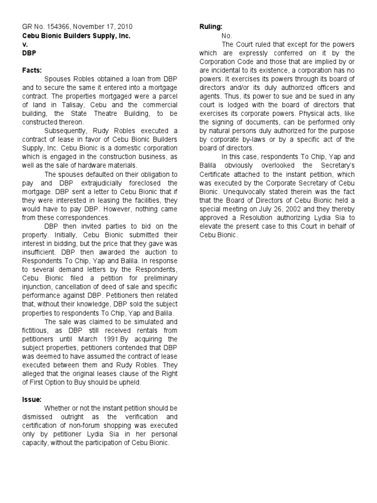 CORPO Case Digests 022421 | PDF | Foreclosure | Pleading