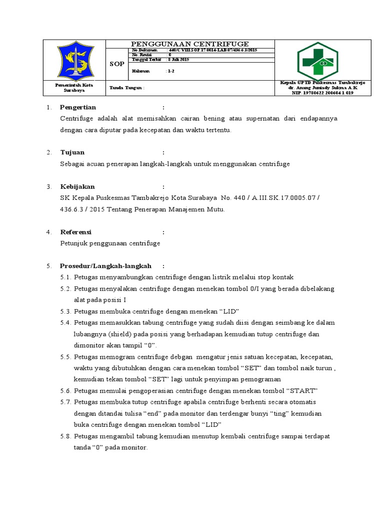 14.SOP Penggunaan Centrifuge | PDF