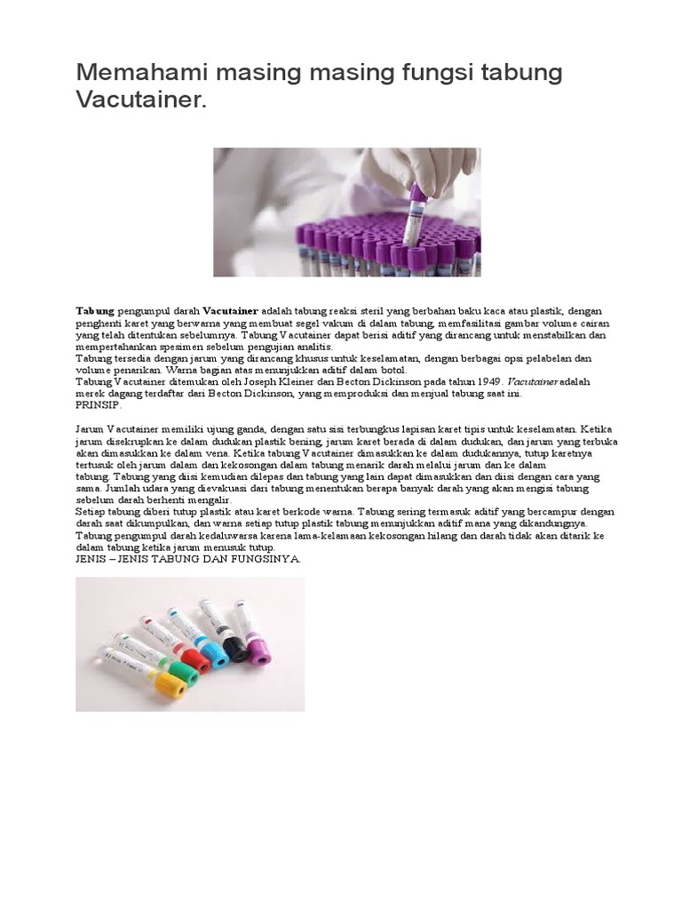 Jenis dan Fungsi Tabung Vacutainer | PDF | Griya & Taman | Seni