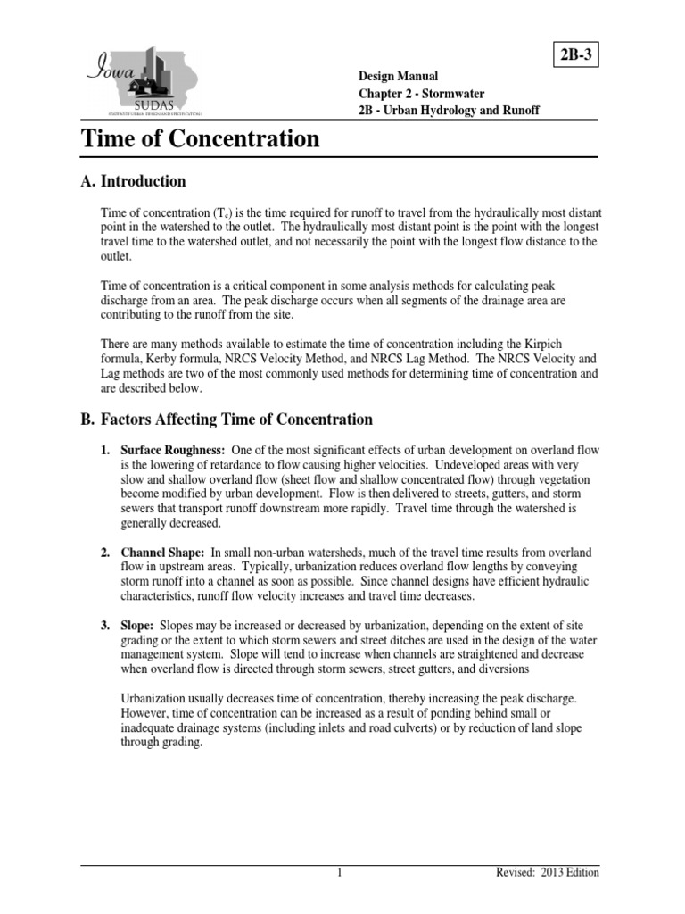Urban Hydrology: Time of Concentration | PDF | Surface Runoff ...