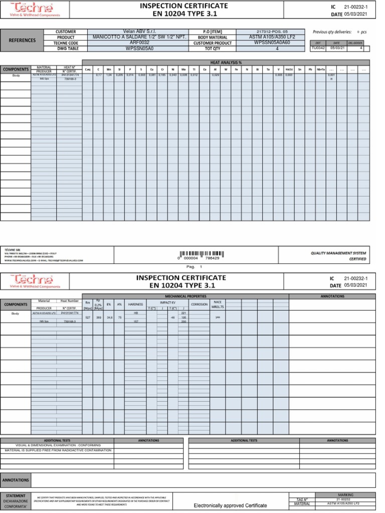 ASTM A105/A350 LF2 Ims Spa | PDF | Nature