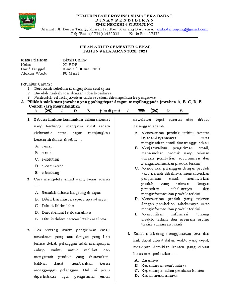 Format Soal Uas Bisnis Online | PDF
