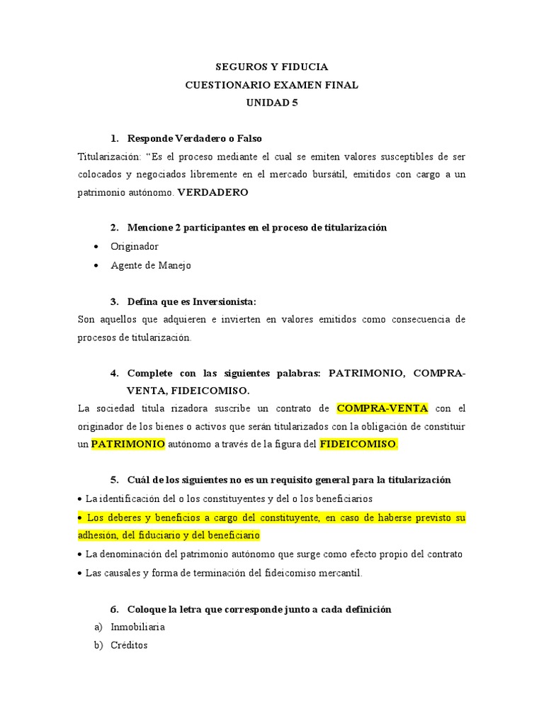 Cuestionario | PDF | Reaseguro | Póliza de seguros