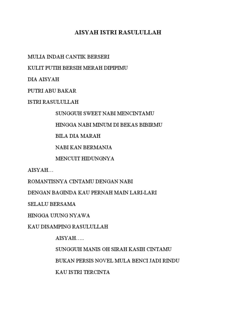 Lirik Lagu Aisyah Istri Rasulullah | PDF | Puisi