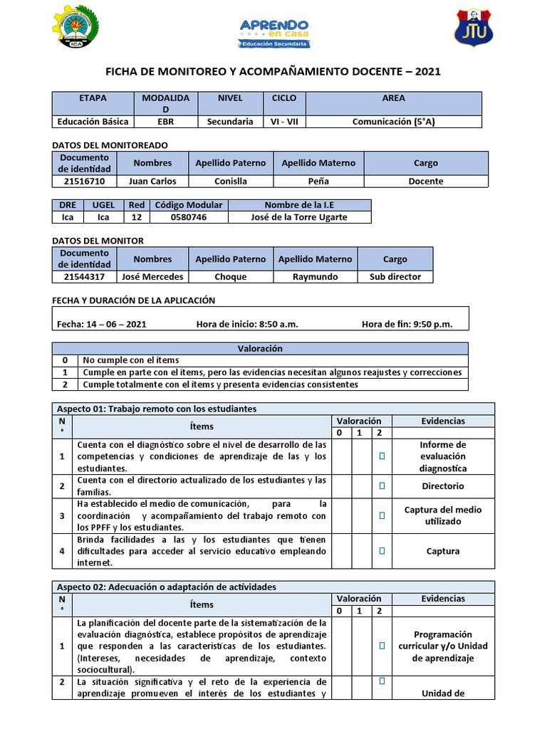 Ficha de Monitoreo | PDF | Evaluación | Aprendizaje