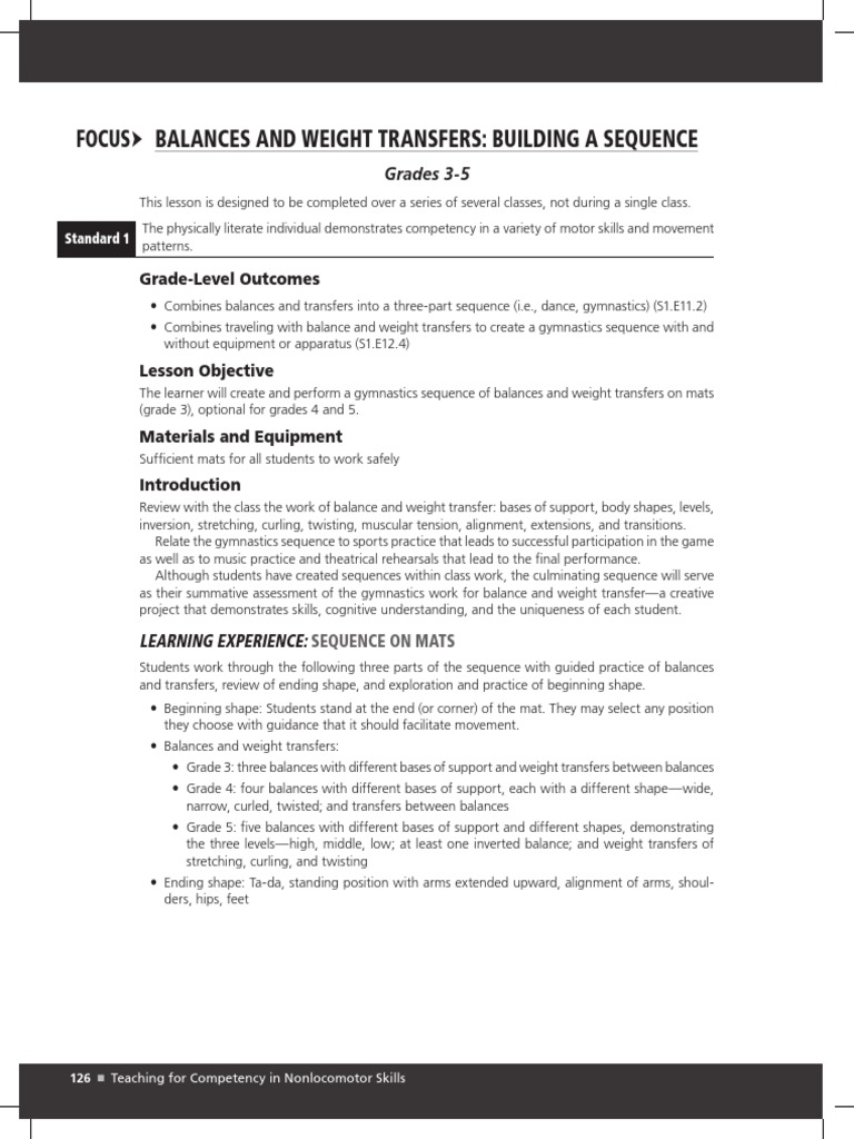 BALANCES AND WEIGHT TRANSFERS SEQUENCE | PDF | Gymnastics | Educational ...