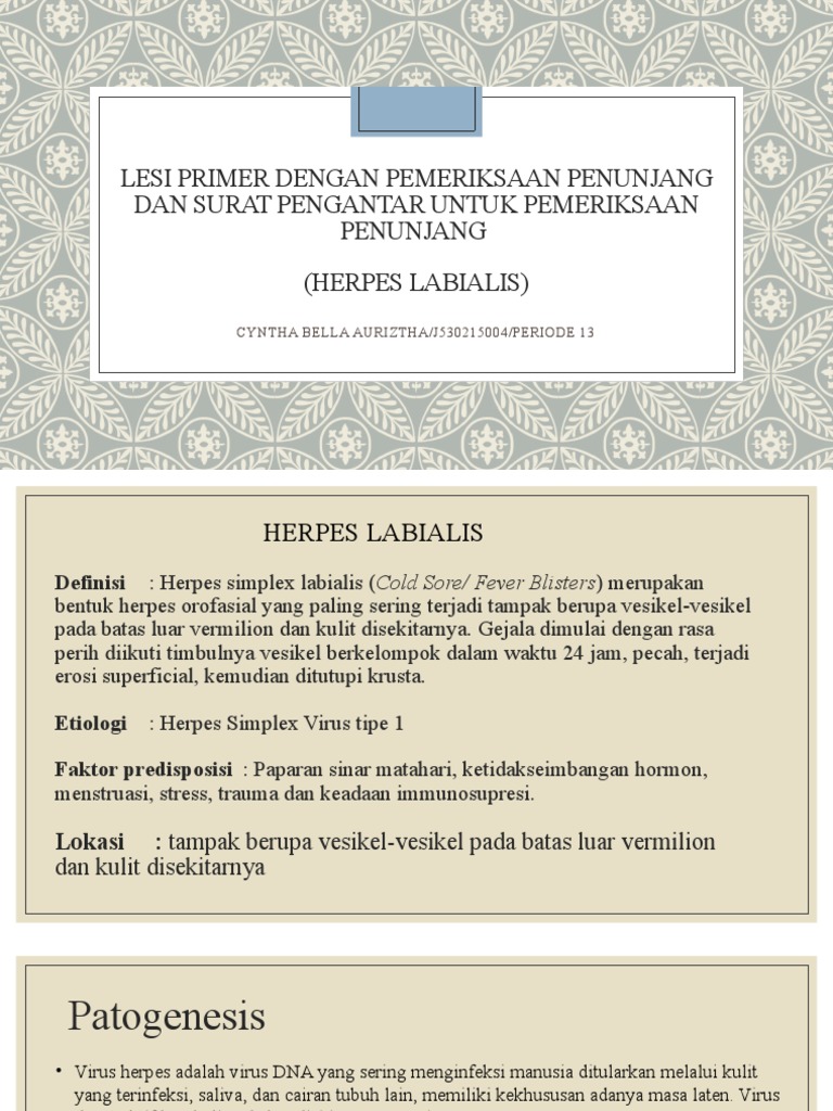 Herpes Labialis-Lesi Primer Dengan Pemeriksaan Penunjang Dan Surat Pengantar | PDF