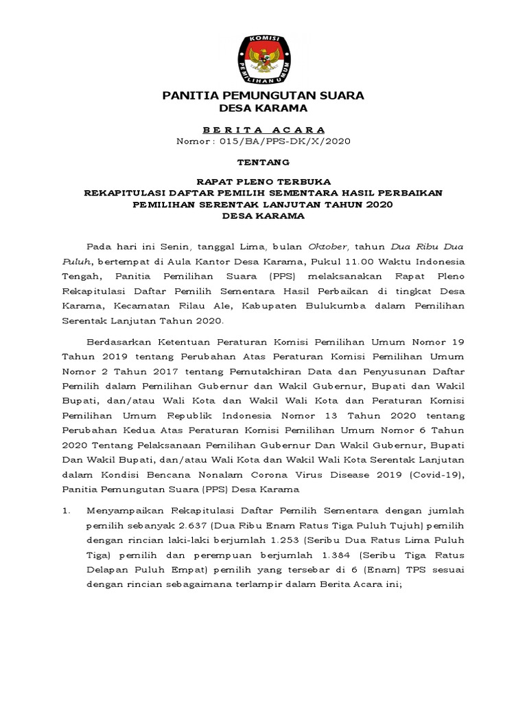 Draf BA - Pleno DPSHP Untuk PPS | PDF | Politik