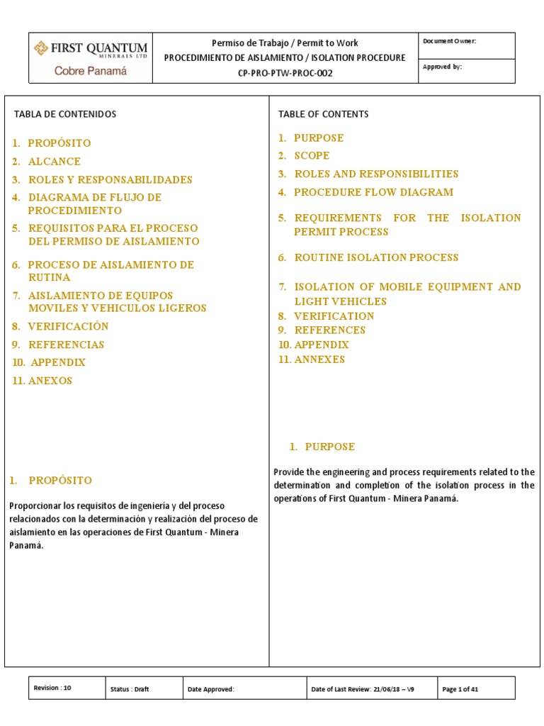 CP-PRO-PTW-PROC-002 Lock Out-Tag Out (LOTO) SE Draft V11 Process Plant ...