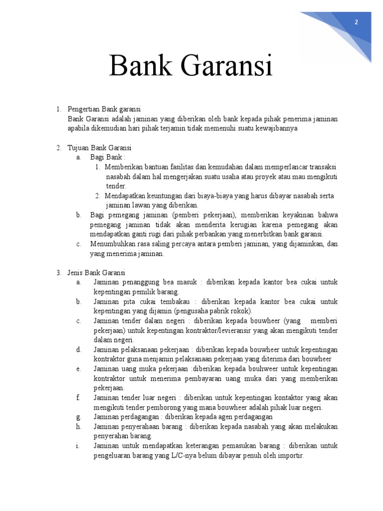 Pengertian dan Tujuan Bank Garansi | PDF