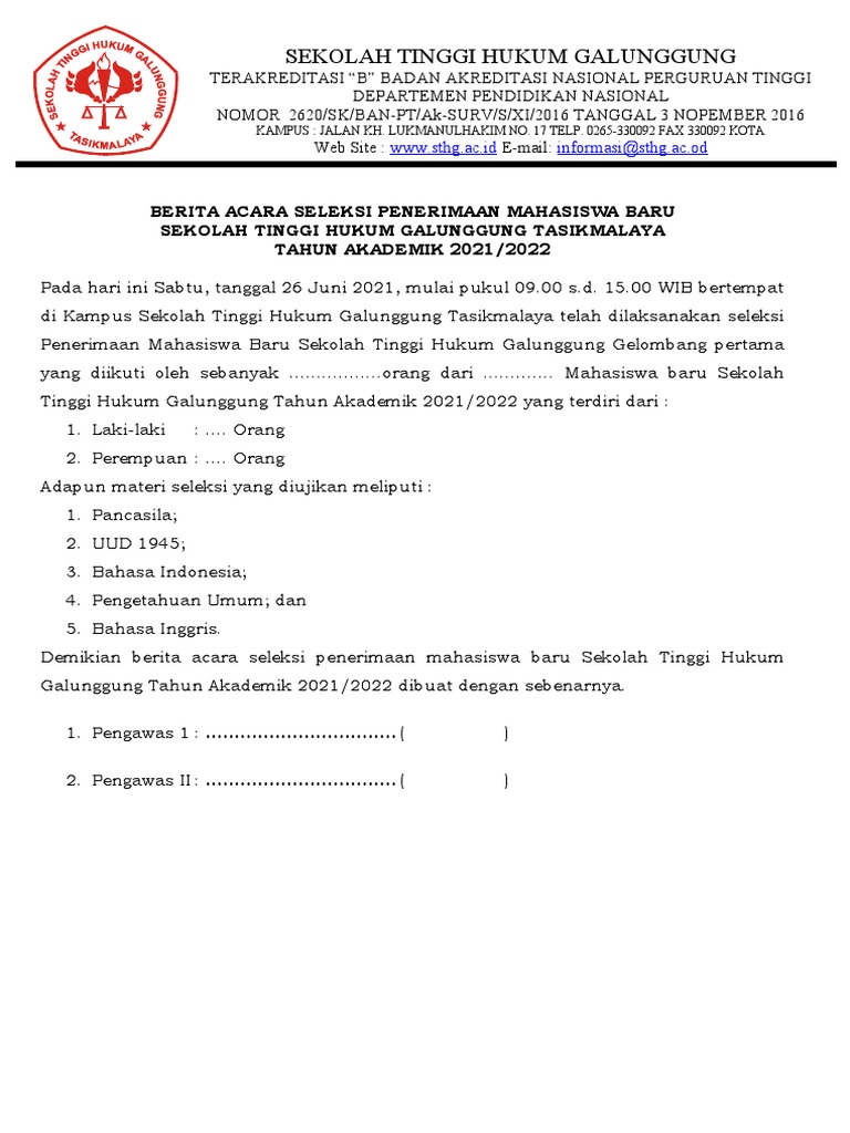 Berita Acara Test PMB | PDF