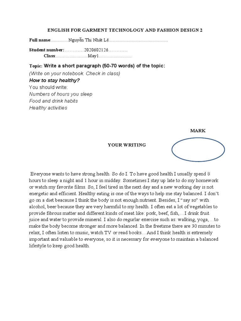 Write A Short Paragraph (50-70 Words) of The Topic:: (Write On Your ...