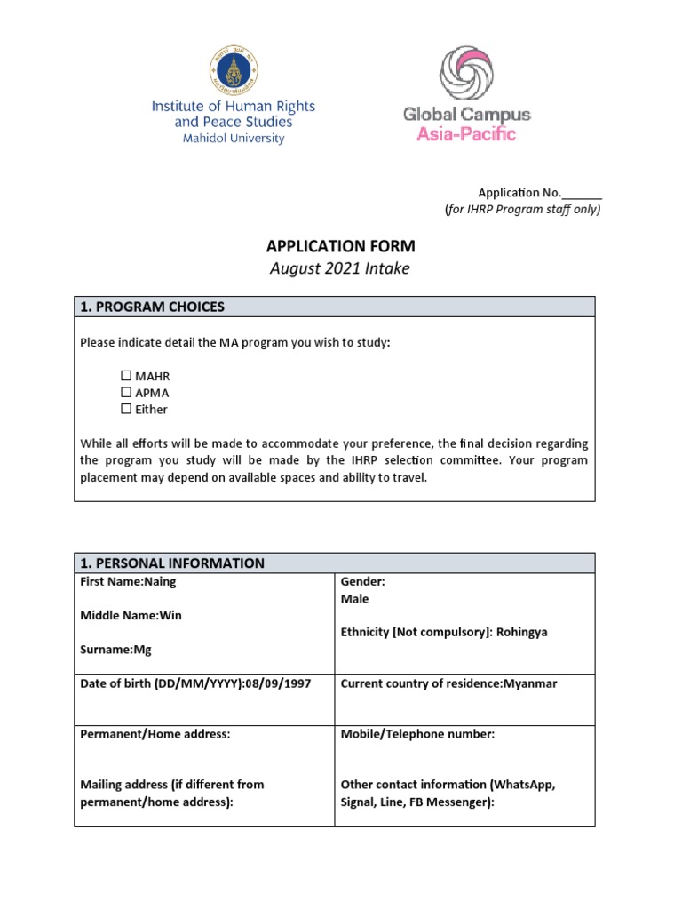 MU IHRP Myanmar Application Form 2021 | PDF | Passport | Test (Assessment)