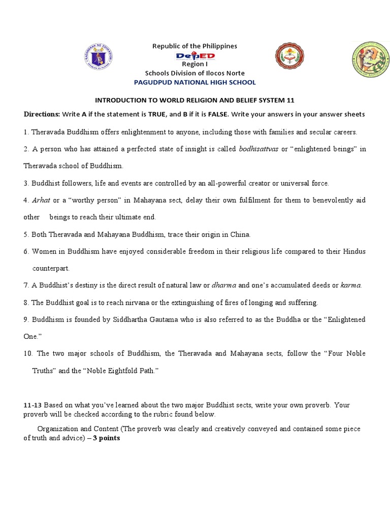 World Religion and Belief Systems Quiz | PDF | Confucianism | Mahayana