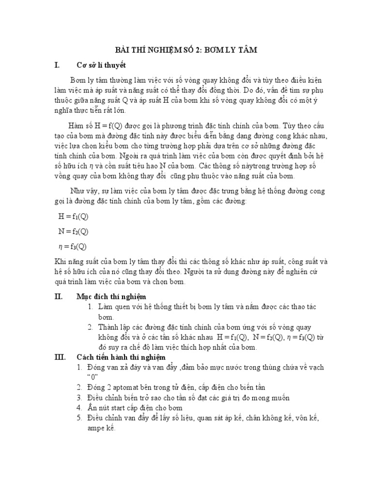 BCTN Bài 2 Bơm Ly Tâm | PDF