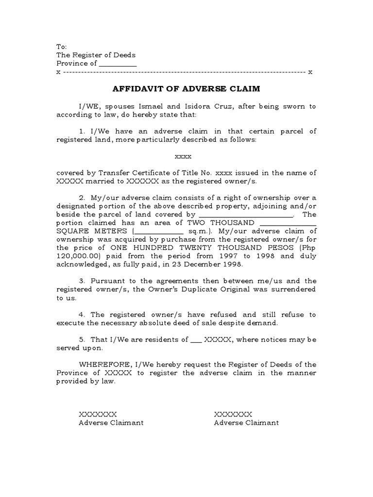 Affidavit of Adverse Claim Form | PDF