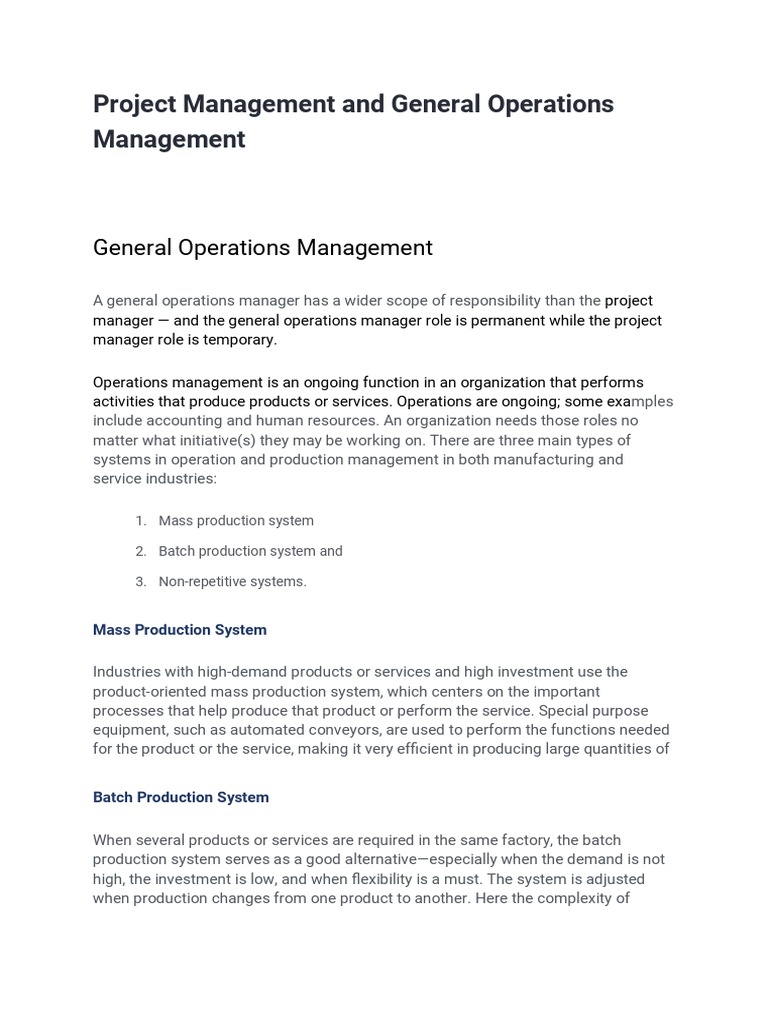 Project Management and General Operations Management | PDF | Mass ...