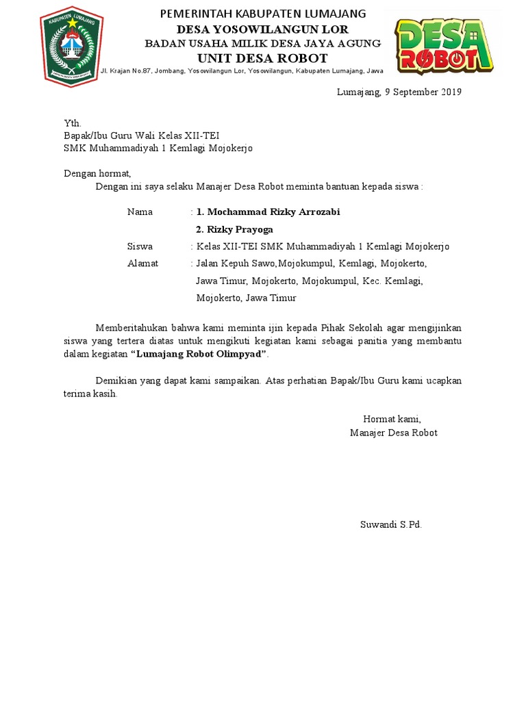 Surat Ijin Sekolah | PDF