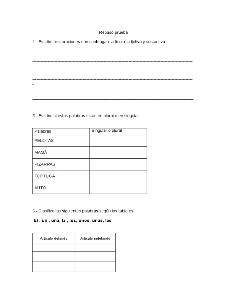 Sustantivos. Adjetivos y Artículos. | PDF | Métodos y materiales de ...