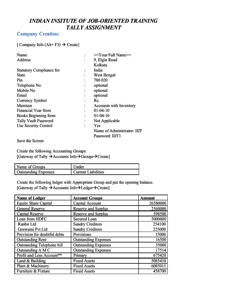 Tally Assignment for Company Creation | PDF | Public Finance | Business ...