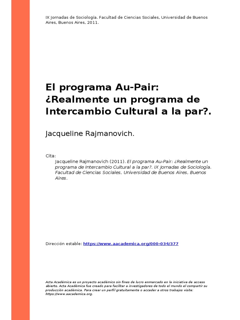 Jacqueline Rajmanovich (2011) - El Programa Au-Pair Realmente Un Programa de Intercambio ...