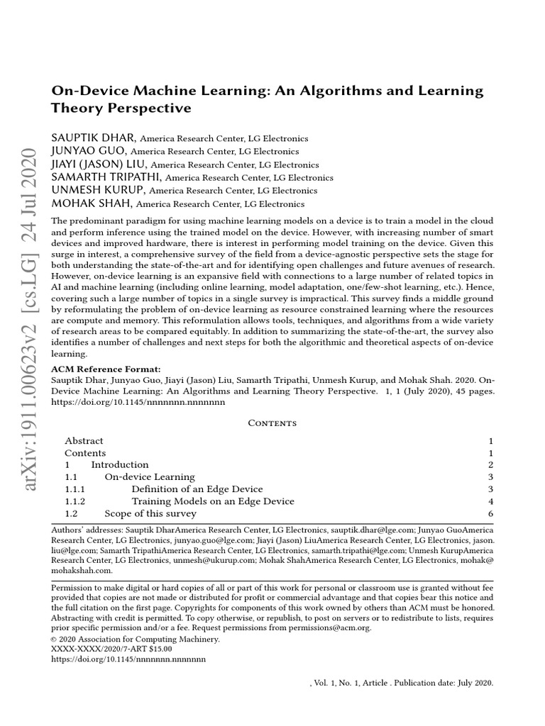 On-Device Machine Learning: An Algorithms and Learning Theory ...