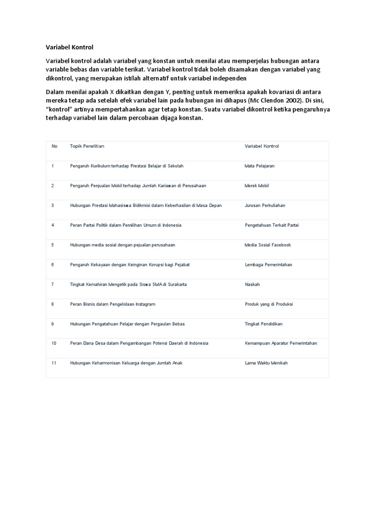 Variabel Kontrol | PDF