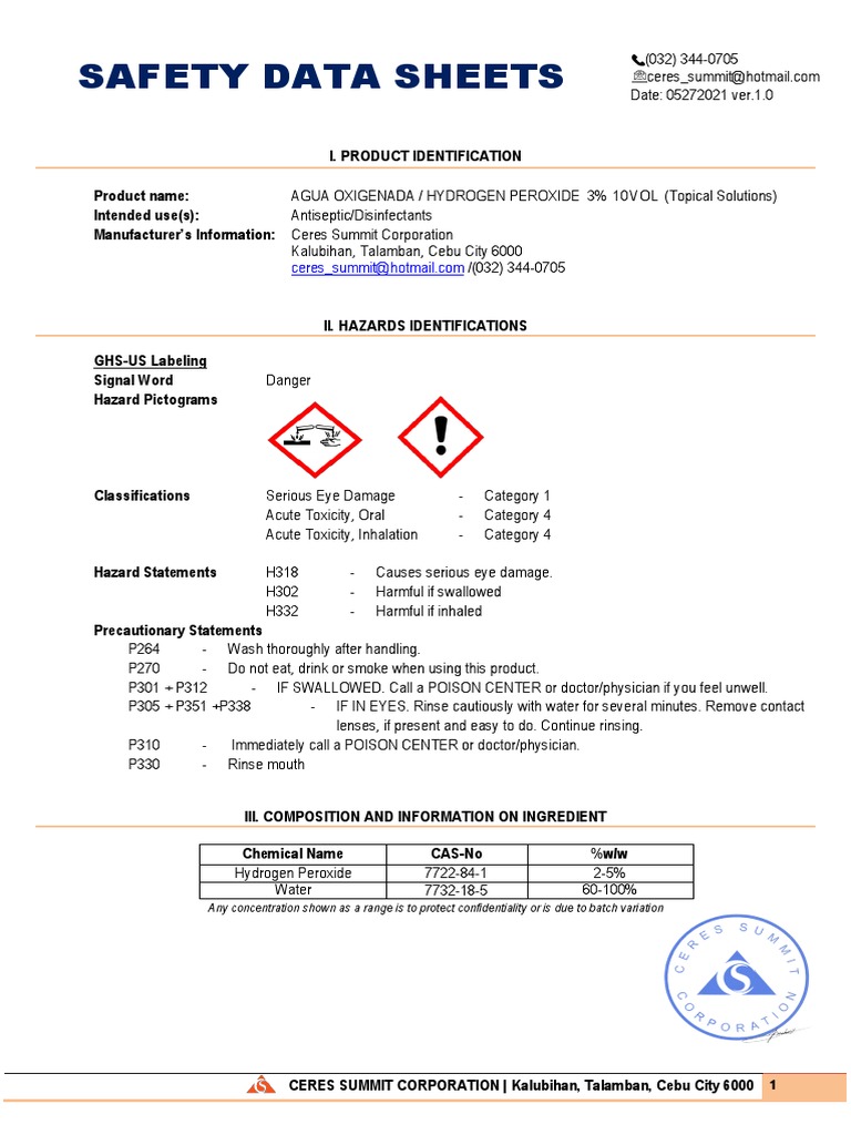 Hydrogen Peroxide Msds