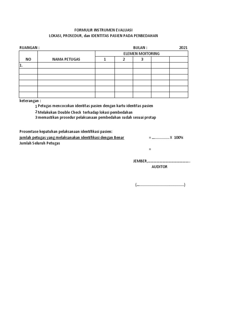 Form Instrumen Evaluasi Sasaran Keselamatan Pasien (PKP) | PDF