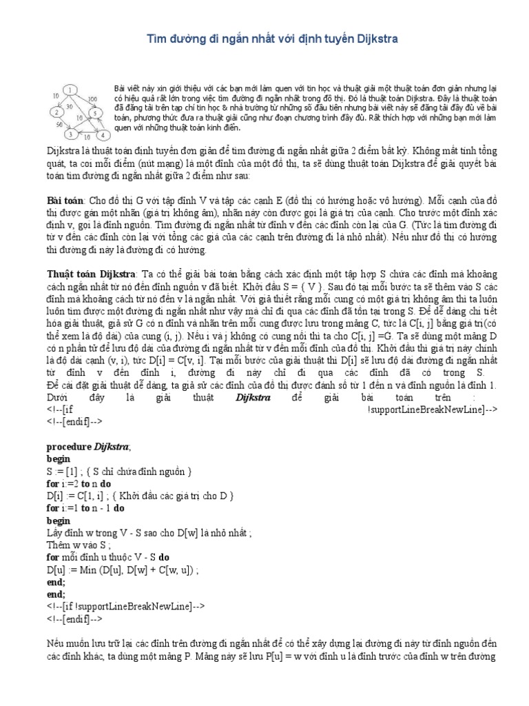 (123doc) Thuat Toan Dijkstra Tim Duong Di Ngan Nhat Trong Do Thi | PDF