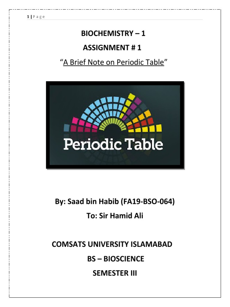 Biochemistry Assignment 1 | PDF | Periodic Table | Chemical Elements