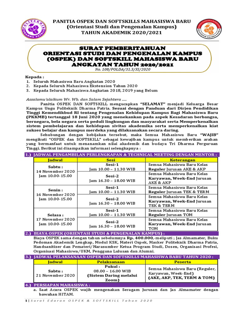 Acc Edaran Panitia Ospek 2020 Final | PDF
