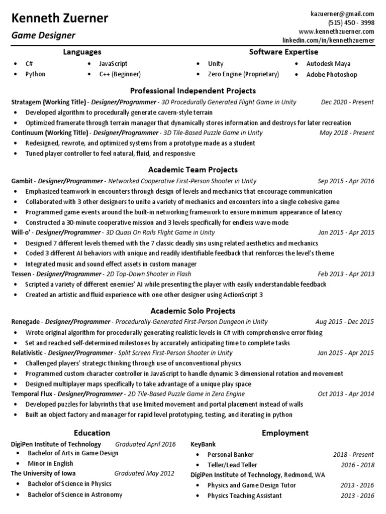 Kenneth Zuerner Resume | PDF | Programmer | Computer Science