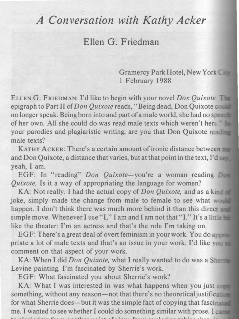 Conversation With Kathy Acker | PDF | Feminism | Gender Studies